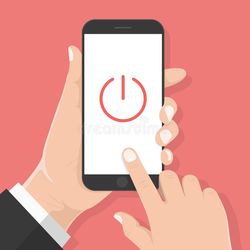 Flat Design Style Human Hand Holding Smartphone or Tablet with Power ...