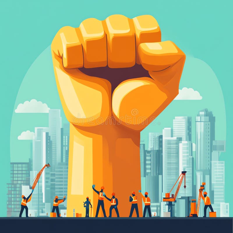 Flat Design Style Illustration of Workers Building a Hand Statue ...