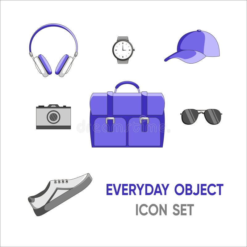 Everyday Object Icon Set stock illustration. Illustration of backpack ...