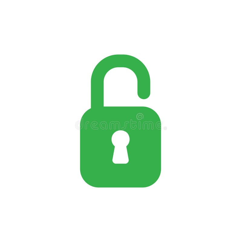 Flat Design Style Vector Concept of Green Open Padlock Icon on W Stock ...