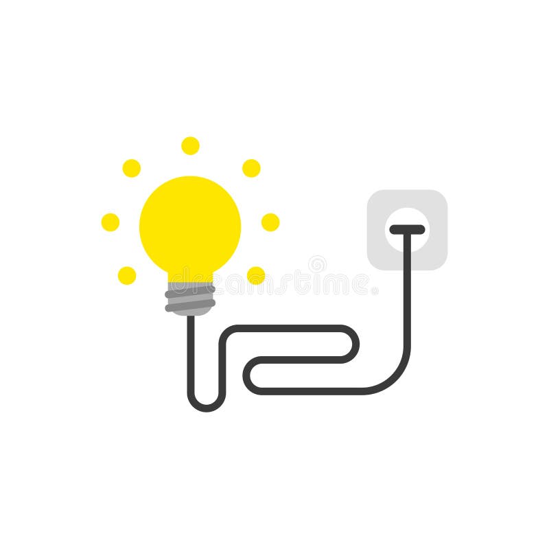 Flat Design Style Vector Concept of Yellow Light Bulb with Wire Stock ...