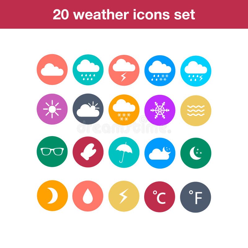 Flat Design Style Weather Icons Stock Vector - Illustration of color ...