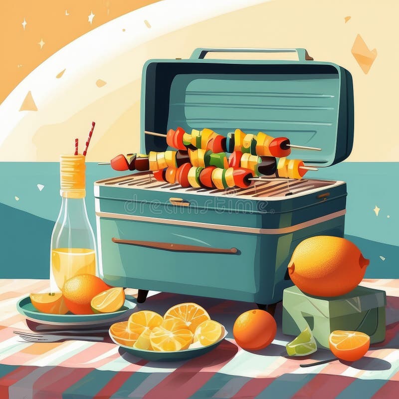 Flat Design Summer BBQ Illustration with Eco-Friendly Cooler and ...