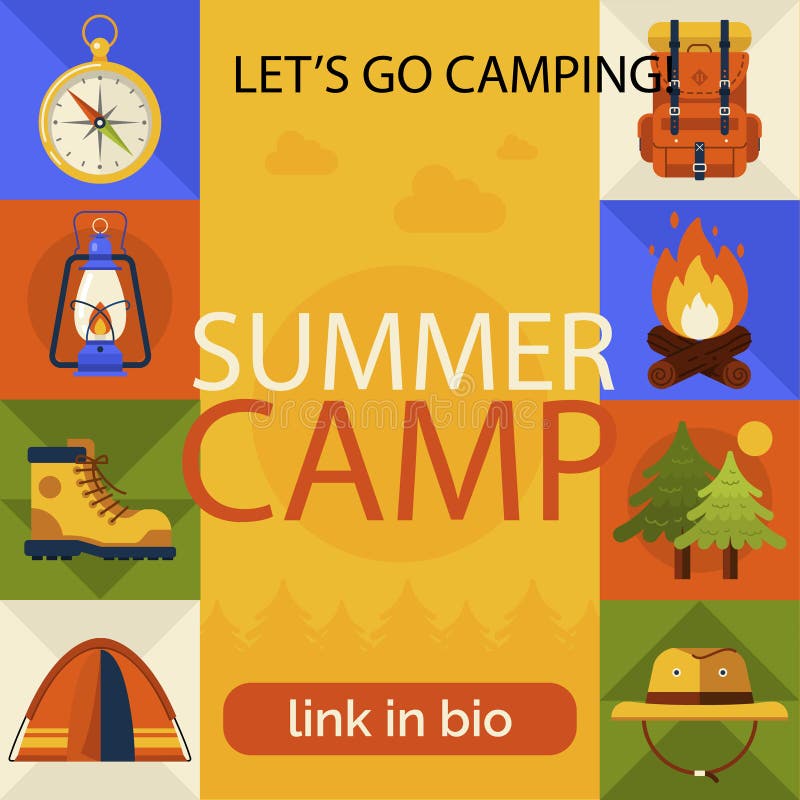 Flat Design Summer Camp Post Vector Illustration Stock Vector ...