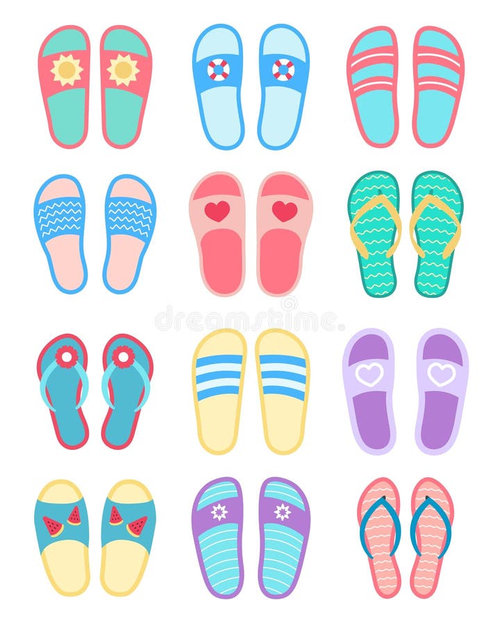 Flat Design of Summer Flip-flops. a Set of Summer Slippers Stock Vector ...