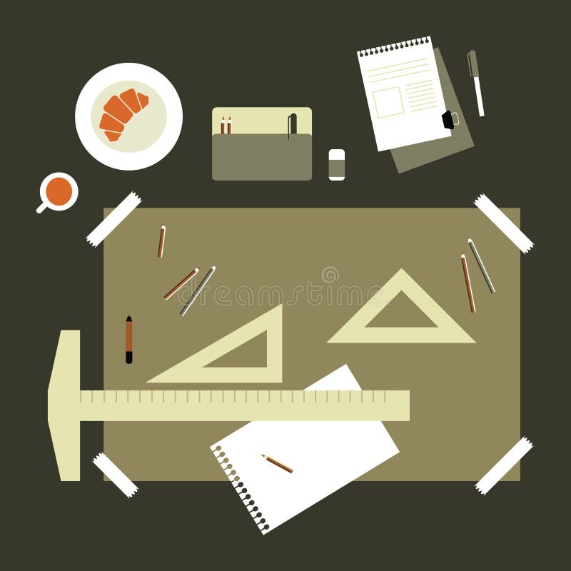Flat Design Technical Drawing Set Stock Illustration - Illustration of ...