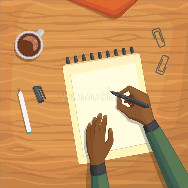 Flat Design Top View on Desk Concept Design Writing Stock Vector ...