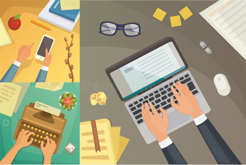 Flat Design Top View on Desk Concept Design, Writing on Letter ...