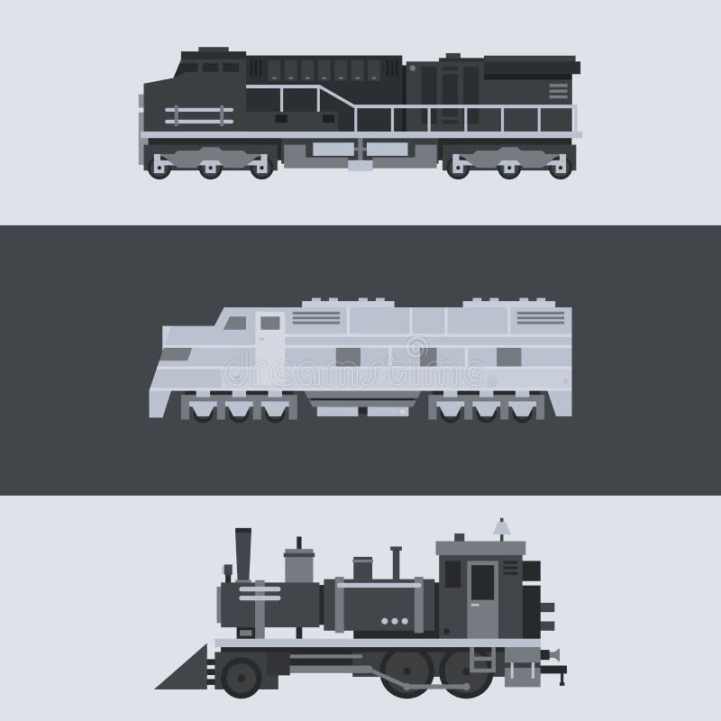 Flat Design of Train Locomotive Set Stock Vector - Illustration of ...