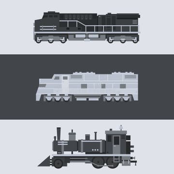 Flat Design of Train Locomotive Set Stock Vector - Illustration of ...