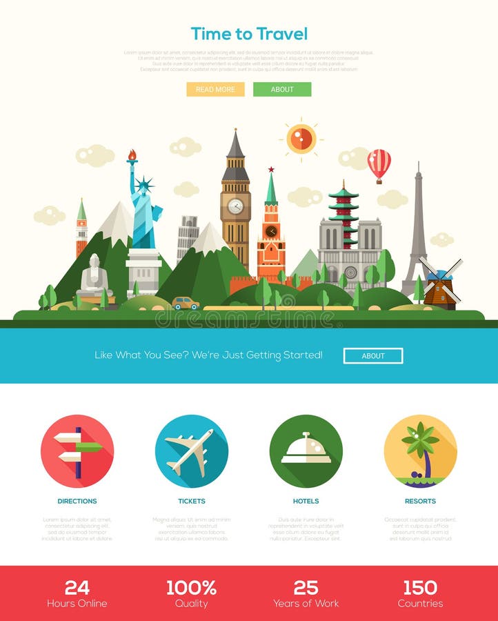 Flat Design Travel Website Header Banner with Webdesign Elements Stock ...