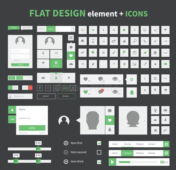 Flat Design Ui Kit Elements Set with Flat Icons Stock Vector ...