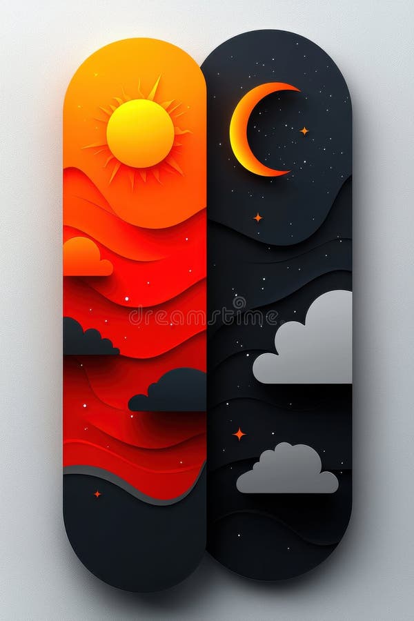 Flat Design UI Slide Buttons Depicting Day and Night Scenes Stock Photo ...