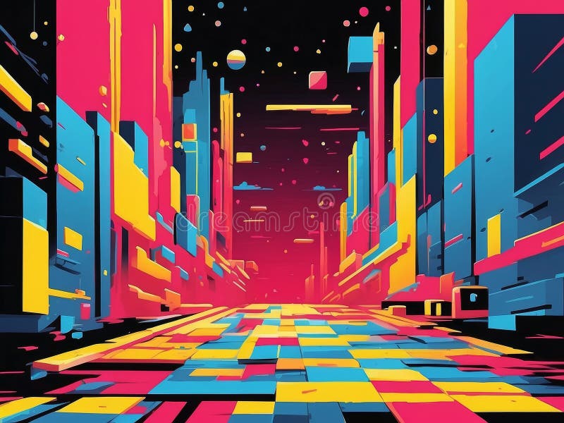 Flat Design Vector of Abstract Retro Arcade Game Screen in Pixel Style ...