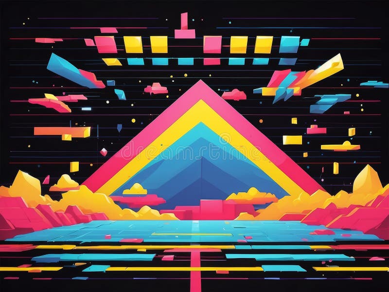 Flat Design Vector of Abstract Retro Arcade Game Screen in Pixel Style ...