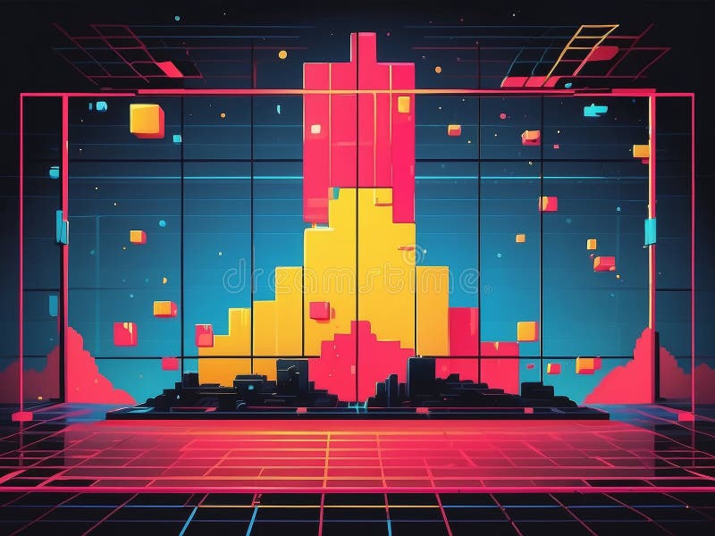 Flat Design Vector of Abstract Retro Arcade Game Screen in Pixel Style ...