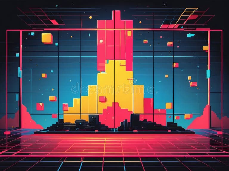 Flat Design Vector of Abstract Retro Arcade Game Screen in Pixel Style ...