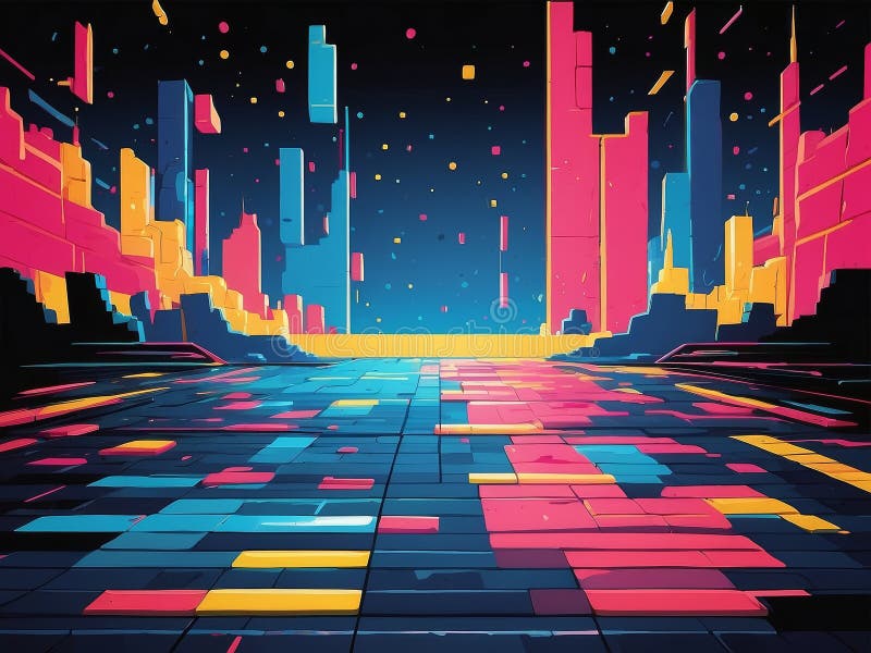 Flat Design Vector of Abstract Retro Arcade Game Screen in Pixel Style ...