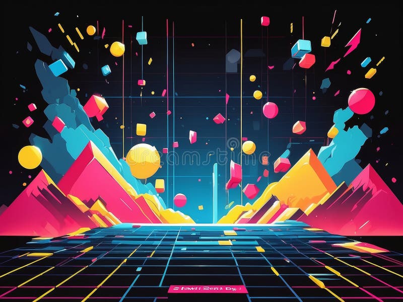 Flat Design Vector of Abstract Retro Arcade Game Screen in Pixel Style ...