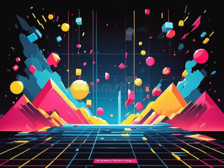 Flat Design Vector of Abstract Retro Arcade Game Screen in Pixel Style ...