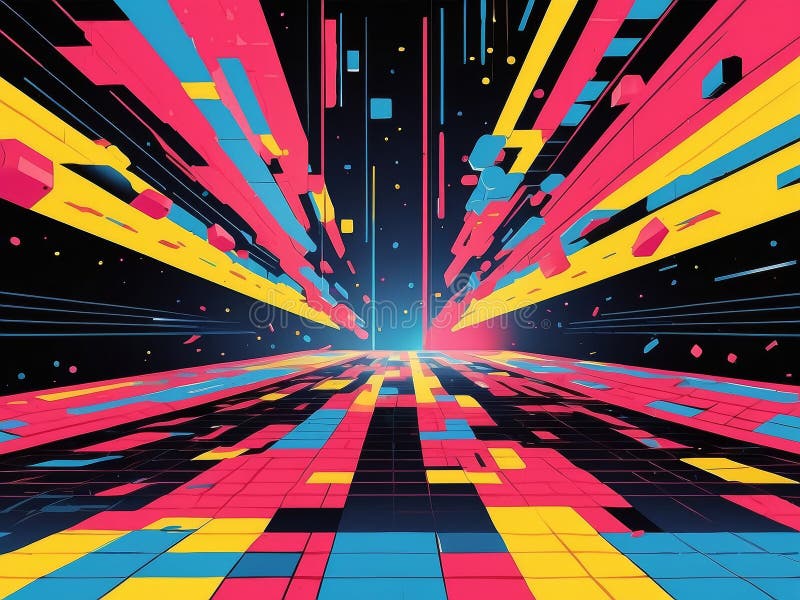 Flat Design Vector of Abstract Retro Arcade Game Screen in Pixel Style ...