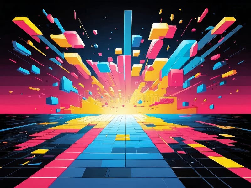 Flat Design Vector of Abstract Retro Arcade Game Screen in Pixel Style ...