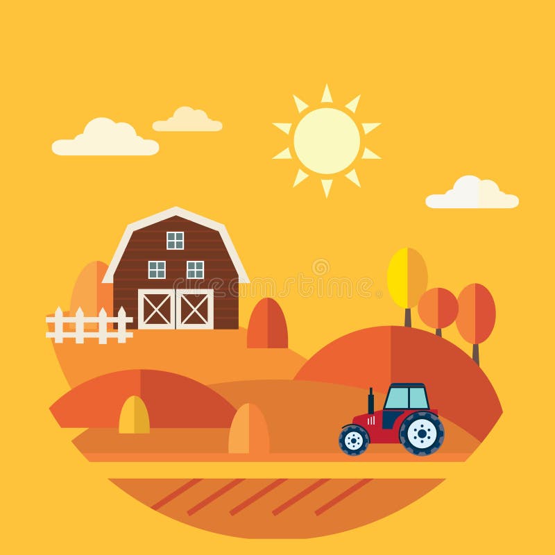 Flat Design Vector Concept of Farm Landscape Stock Vector ...