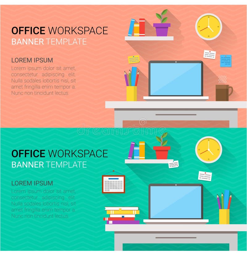 Flat Design Vector Horizontal Banners of Modern Office Interior ...