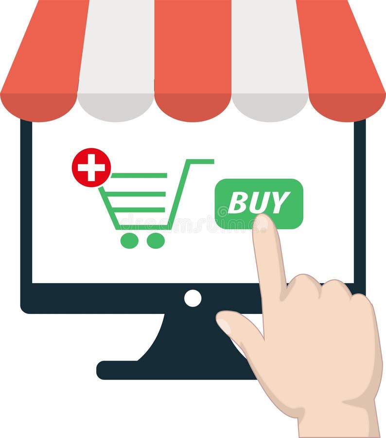 Flat Design Vector of Human Pointing on Buy Icon for Shopping Online by ...