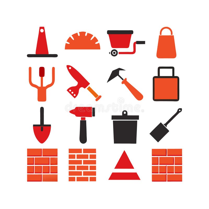 Construction Tools and Building Materials Icon Set Illustration Stock Image - Illustration of ...