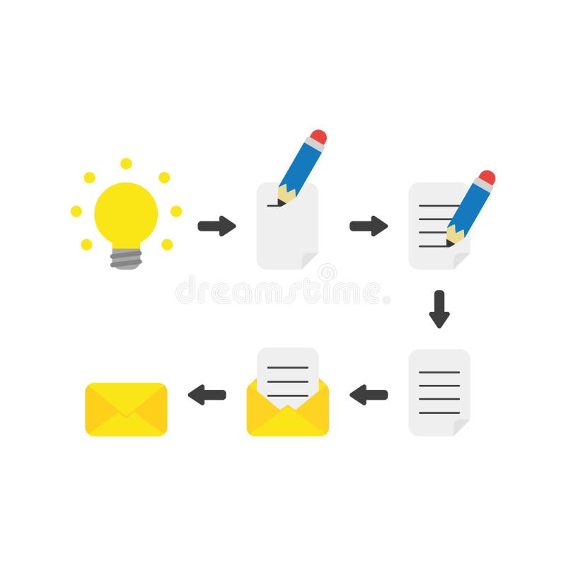 Flat Design Vector Concept of Sending Idea, Glowing Light Bulb, Stock ...
