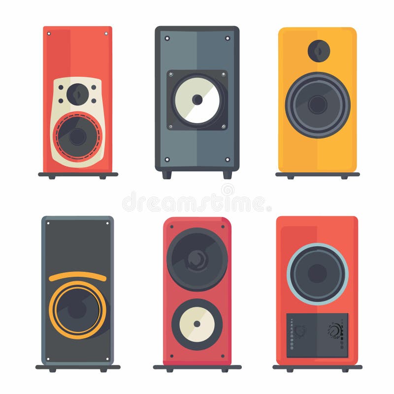 Flat Design Vector Illustration Featuring Six Colorful Speakers. Different Speaker Designs Stock ...