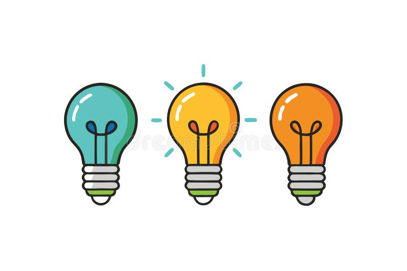 Flat Design Vector Illustration of Light Bulbs Representing ...