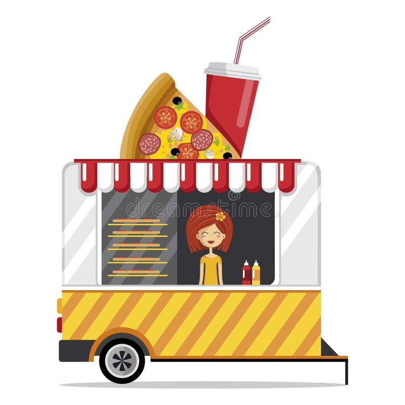 Flat Design Vector Illustration of Mobile Car with Coffee. Coffee To Go ...