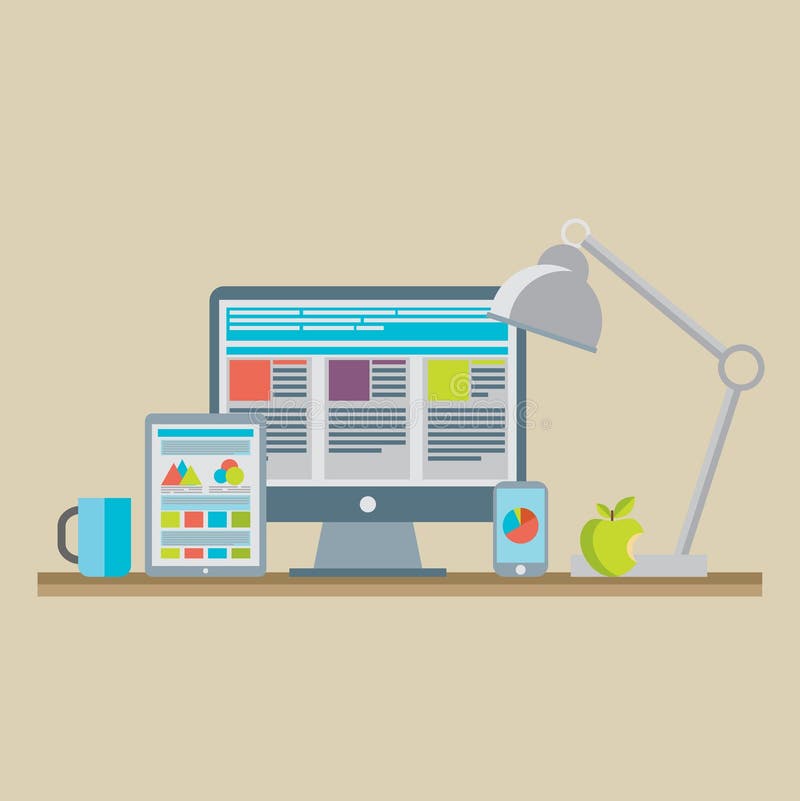 Flat Design Vector Illustration of Mobile and Desktop Website Stock ...