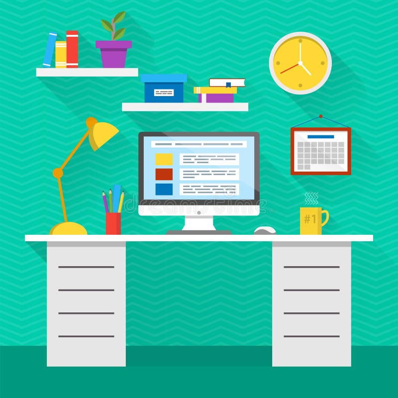 Flat Design Vector Illustration of Modern Office Interior. Creative ...