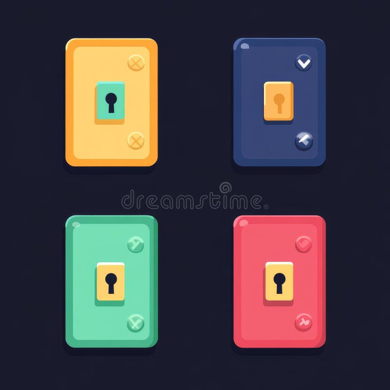 Flat Design Vector Illustration. Set of Colorful Safe Lock Icons Stock ...