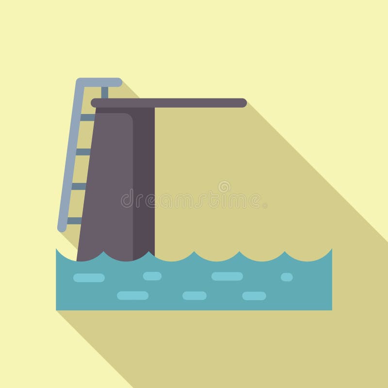 Flat Design Vector Illustration of Swimming Pool with Diving Board ...