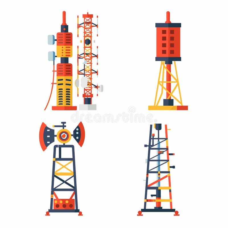 Flat Design Vector Illustration Various Oil Rigs Derricks Geared ...