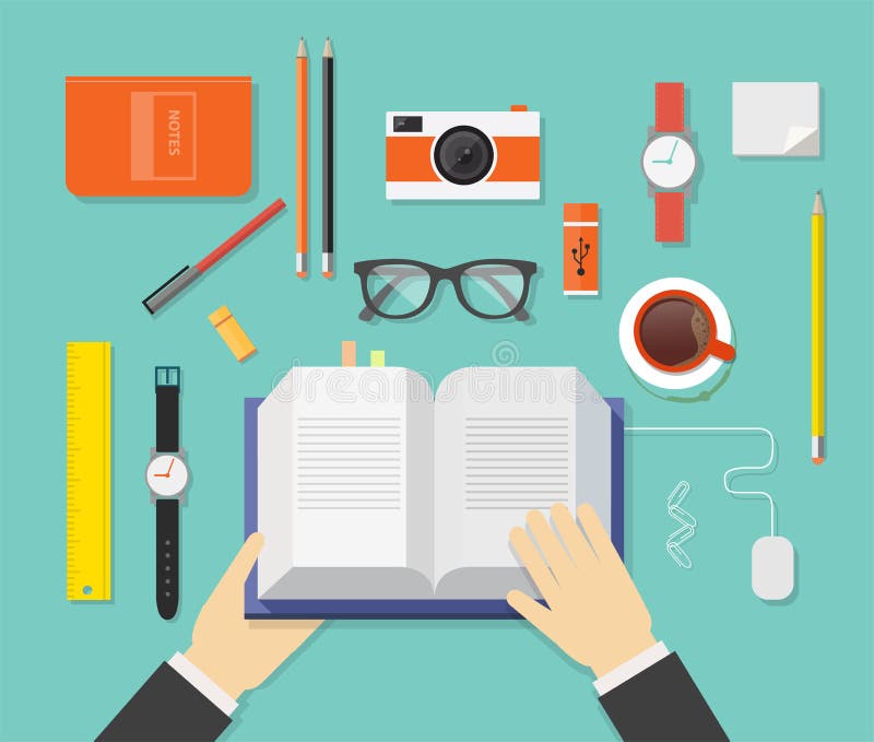 Flat Design Vector Illustration of Workstation. Computer Desk Stock ...