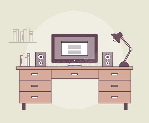 Computer desk illustration stock vector. Illustration of development ...
