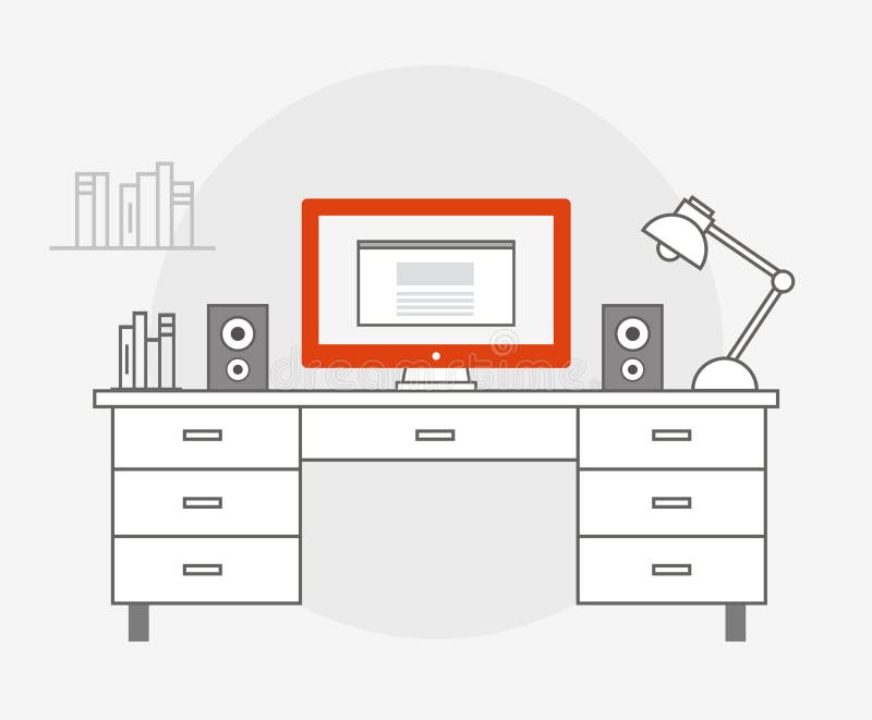Computer desk illustration stock vector. Illustration of agency - 107222775