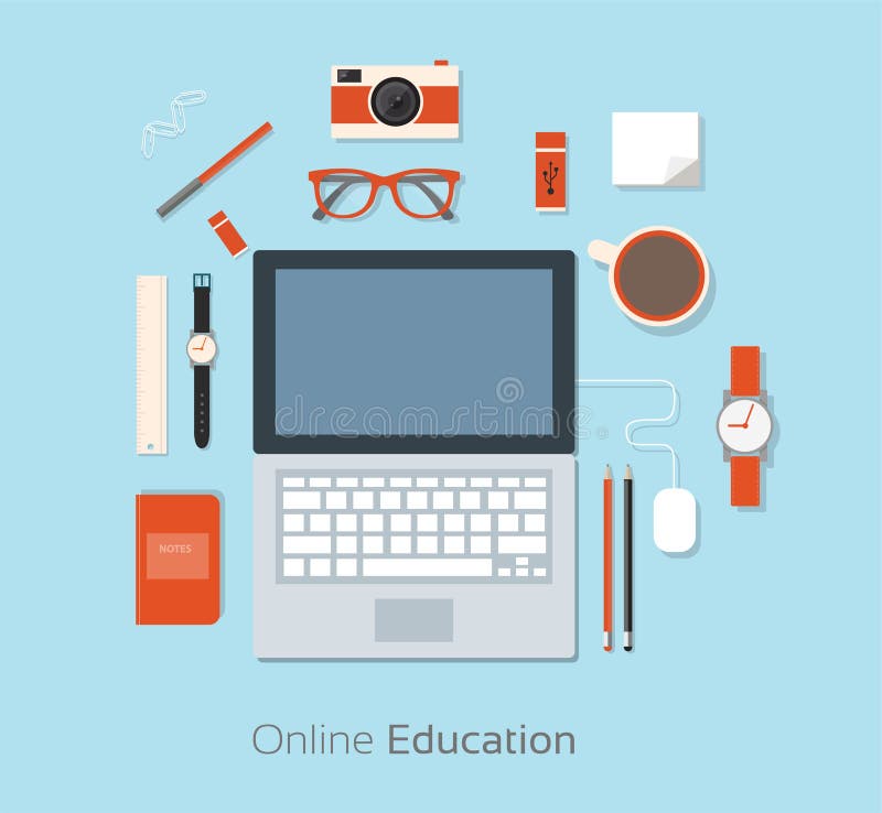 Flat Design Vector Illustration of Workstation Stock Vector ...