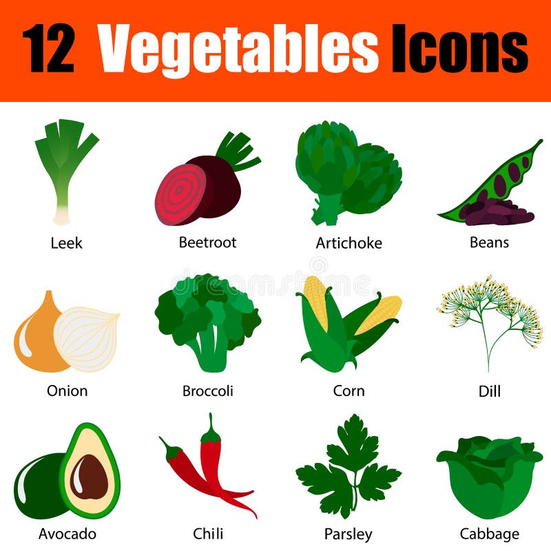 Flat Design Vegetables Icon Set Stock Vector - Illustration of nature ...