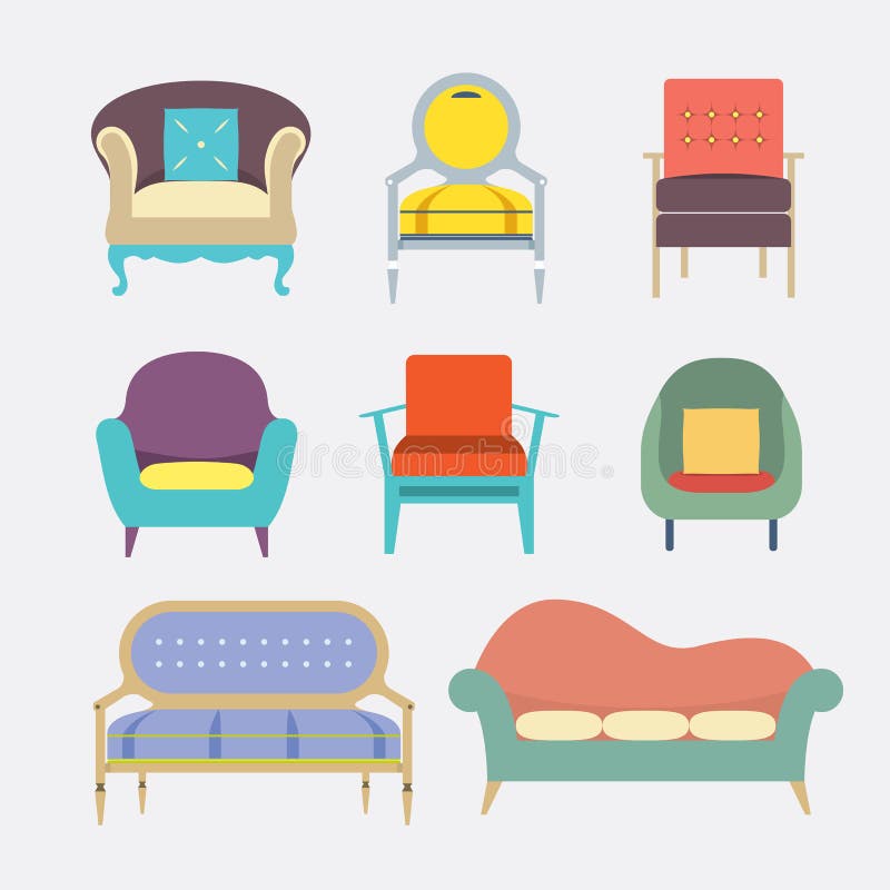Flat Design Vintage Sofa Icons Set Vector Stock Vector - Illustration ...