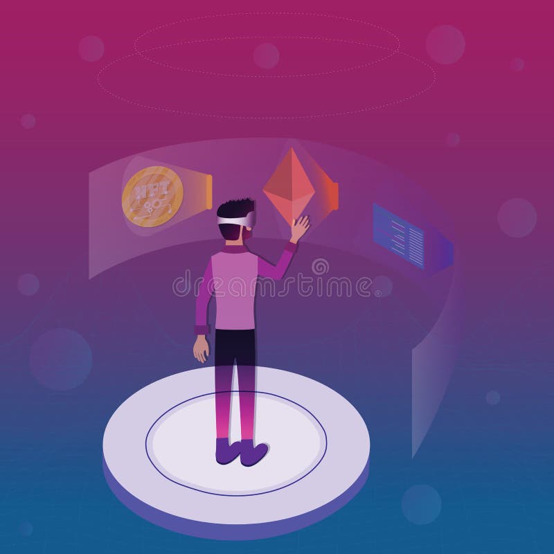 Flat Design of Virtual Reality Technology,Young Man Creating the ...