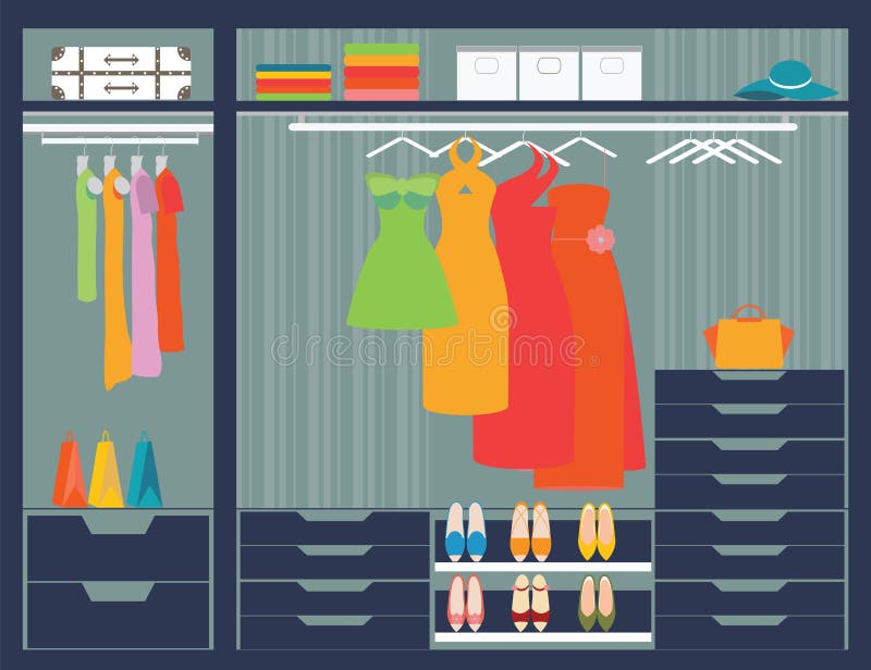 Flat Design Walk in Closet. Stock Vector - Illustration of cozy, home ...