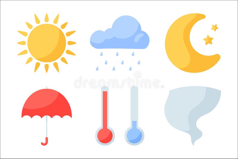 Flat Design Weather Element Collection. Set Six Elements Stock Vector ...