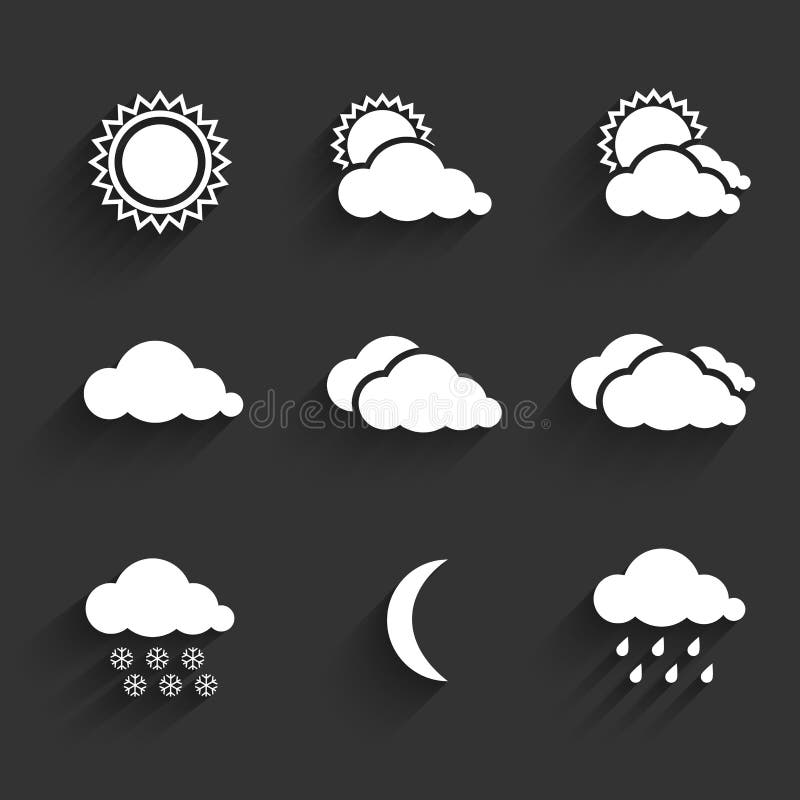 Flat Design Weather Icons Set Stock Vector - Illustration of cloudy ...