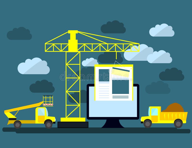Flat Design of Website Under Construction, Web Page Building Process ...